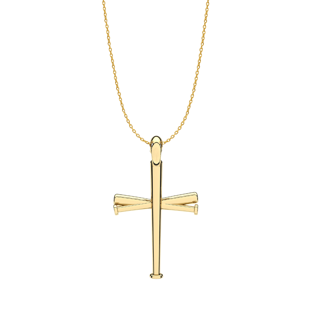 Mini Baseball Bat Cross Necklace Gold