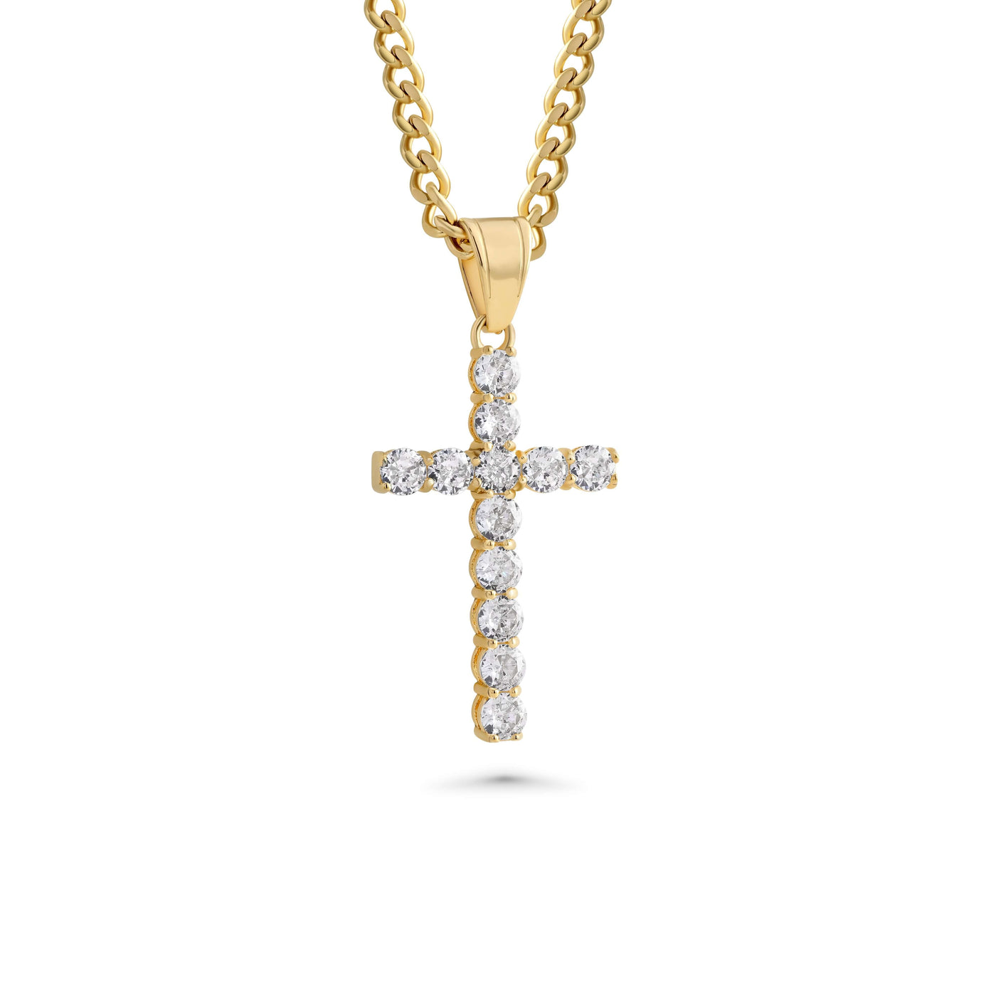 "Iced Out" Stainless Steel Cross Necklace With Chain