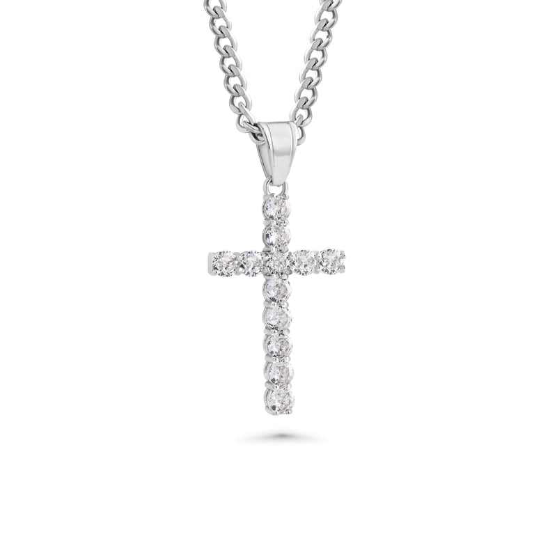 "Iced Out" Stainless Steel Cross Necklace With Chain